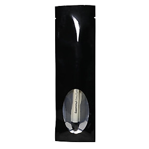 QQ-Studio Set of 100 Premium Stick Flat Open Top Pouch Bags w/Clear Window 6x20cm (2.3x7.8") (Black)