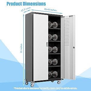 Waqiv Upgraded Metal Storage Cabinet with Wheels, Lockable Rolling Garage Storage Cabinet with 2 Pegboard, Steel Garage Cabinets on Wheels with 4 Adjustable Shelves, White&Black