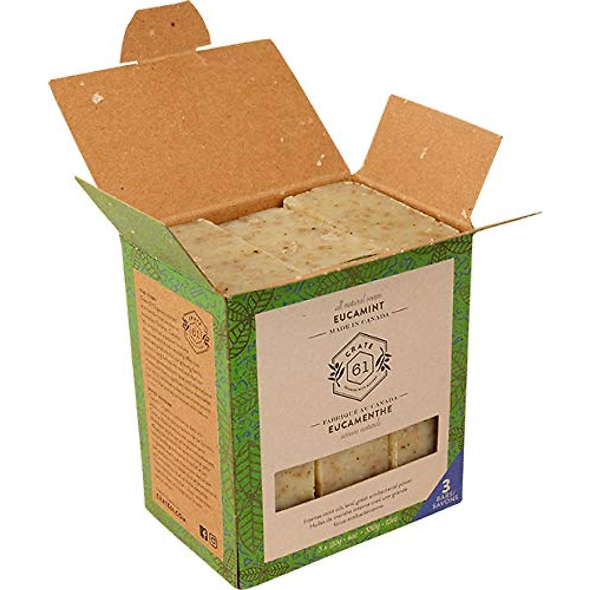 Crate 61, Handmade in Canada, Plant Based Cold Process Natural Bar Soap For Face And Body, With Premium Essential Oils, Eucalyptus & Peppermint For Men And Women 3 Pack (Eucamint)