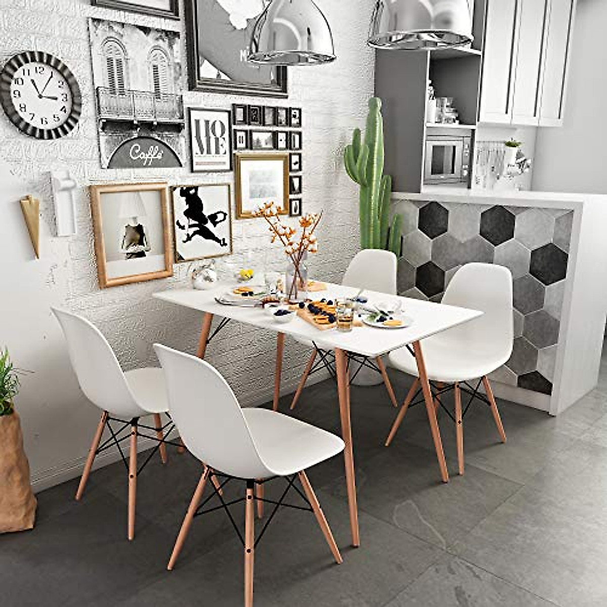 COZYCASA Dining Chairs Modern Style Dining Chairs Mid Century DSW Chair Shell Lounge Plastic Chair for Kitchen Dining Living Room Side Chairs Set of 6, White