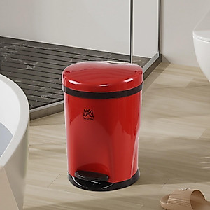 Morcte Plastic Round Step-On Trash Can, 2.8 Gallon Small Wastebasket with Lid, Red