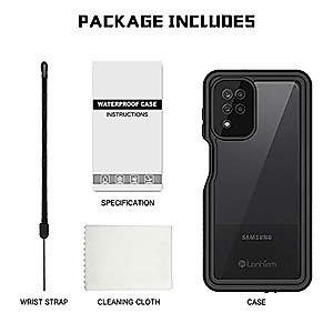 Lanhiem Samsung Galaxy A12 Case, IP68 Waterproof Dustproof Case with Built-in Screen Protector, Full Body Heavy Duty Shockproof Protective Cover for Galaxy A12 6.5 Inch (Black/Clear)