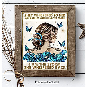 Positive Quotes Inspiration Wall Art & Decor - She Whispered Back I Am The Storm - Boho Hippie Wall Art - Motivational poster - Encouragement Gift for Woman - Blue Bedroom Home Office Living room Art