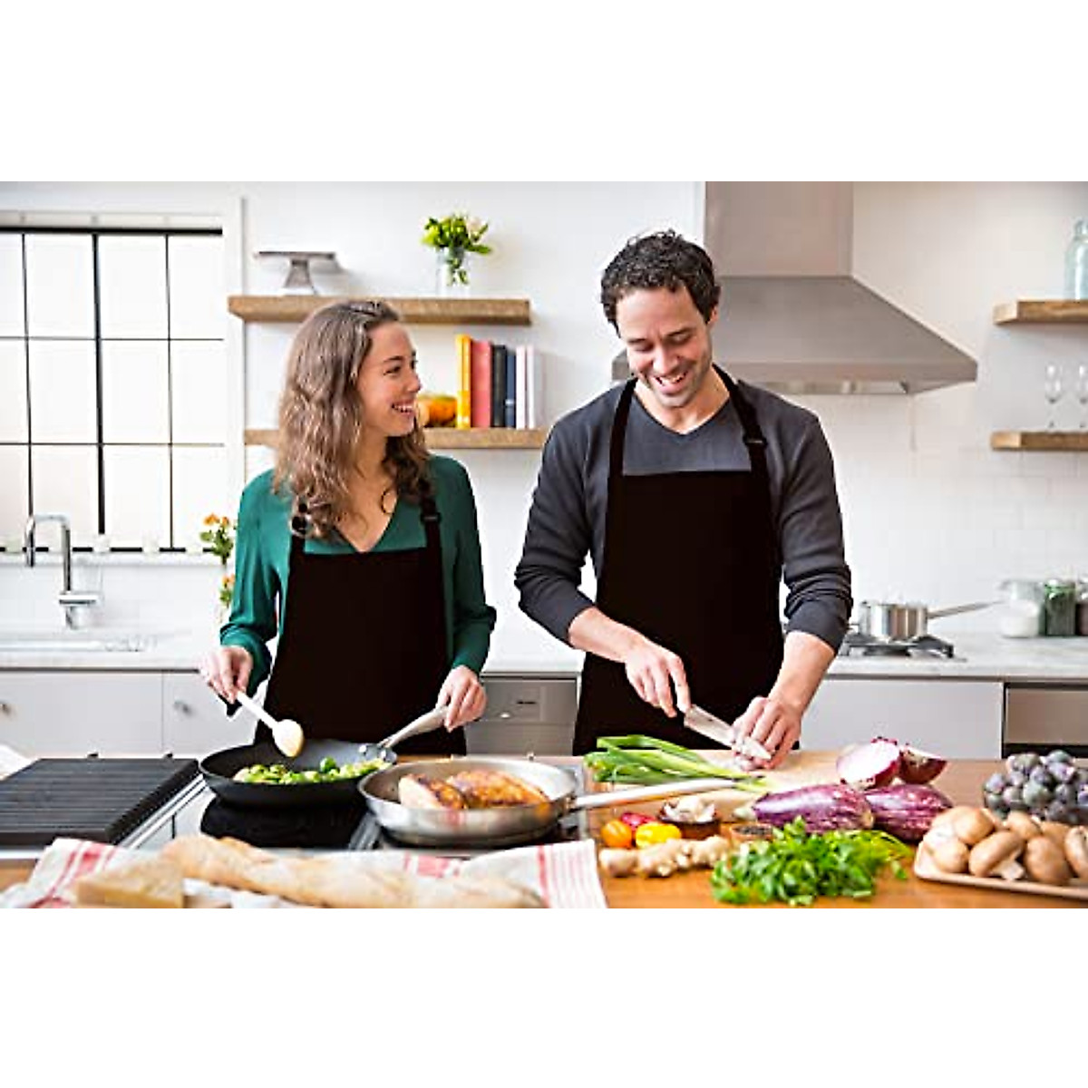 AEKTBY Adjustable Water drop Resistant Apron with 3 Pockets, Kitchen Cooking & Grilling Aprons for Women Men Chef (Black)