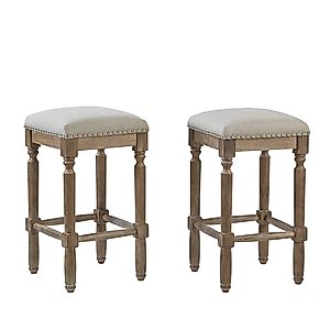 Ball & Cast Counter Height Barstool Upholstered Counter Stool Weathered Oak Finish 2-Pack 26" H