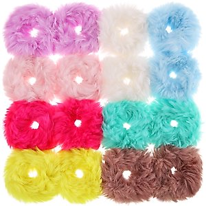 WILLBOND 16 Pieces Furry Scrunchies Faux Fur Hair Band Rope Hair Holder Ties Ponytail Holder for Women(Colorful)