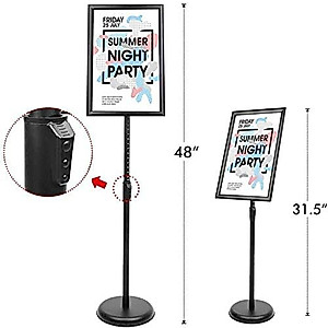 YIYO Adjustable Pedestal Poster Sign Stand,8.5 x 11 Advertising Business Menu Sign Holder for Floor Standing with Aluminum Snap-Open Reusable Frame,Black (8.5 x 11)