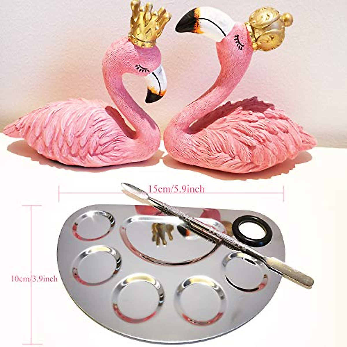 BOMJJOR Makeup Palette Stainless Steel Cosmetic Palette 6-Well with Spatula Tool for Nail Art Eye Shadow Mixing Foundation Painting Artist Mini Mixing Metal Palette (Semi-arc Palette)