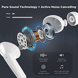 Wireless Earbuds, Active Noise Cancelling Earbuds with Bluetooth 5.2 - Portable Charging Case - Microphone, 8H Active Noise Reduction, Bluetooth Earbuds with Clear Call Game Mode Voice Assistance