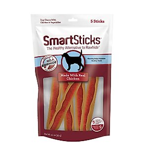 SmartBones SmartSticks, Treat Your Dog to a Rawhide-Free Chew Made With Real Meat and Vegetables 5 Count (Pack of 1)