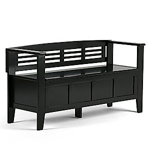 SIMPLIHOME Adams SOLID WOOD 48 Inch Wide Contemporary Entryway Storage Bench with Safety Hinge, Multifunctional Rustic in Black, For the Living Room, Entryway and Family Room