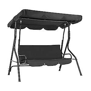 Patio Swing with Canopy Backyard Swing Outdoor Swing Chair with Adjustable Tilt Canopy Removable Cushions Stable Frame Comfortable Armrests for Patio Outdoor Backyard Garden Black