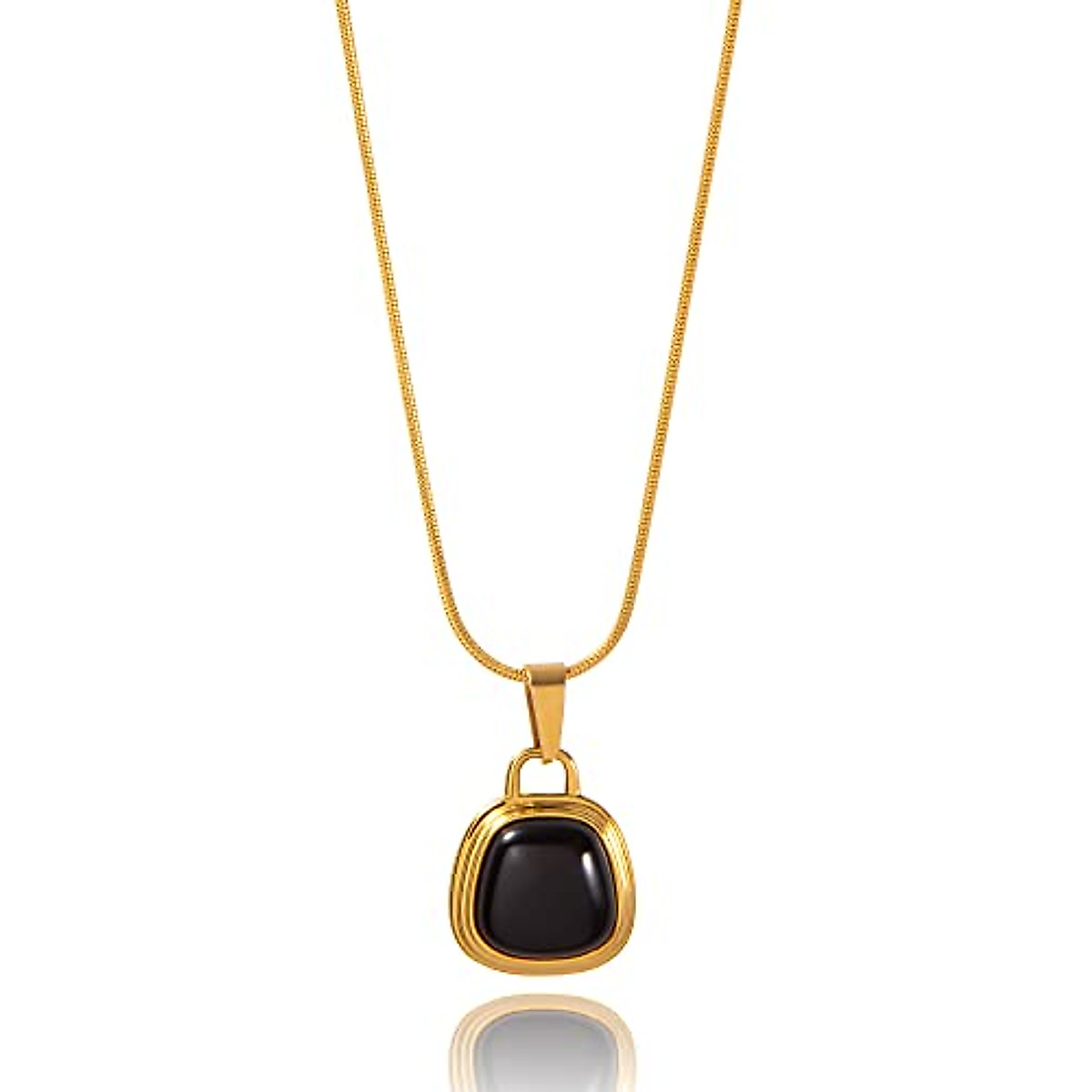 PEPELUALI 16" 18k Gold Handmade Vintage Black Onyx Pendant Necklace, Protection Gemstone Square Black Glaze Energy Healing Gemstone Pendant Necklace Jewelry, Inspirational Gifts for Women, Mom, Sister