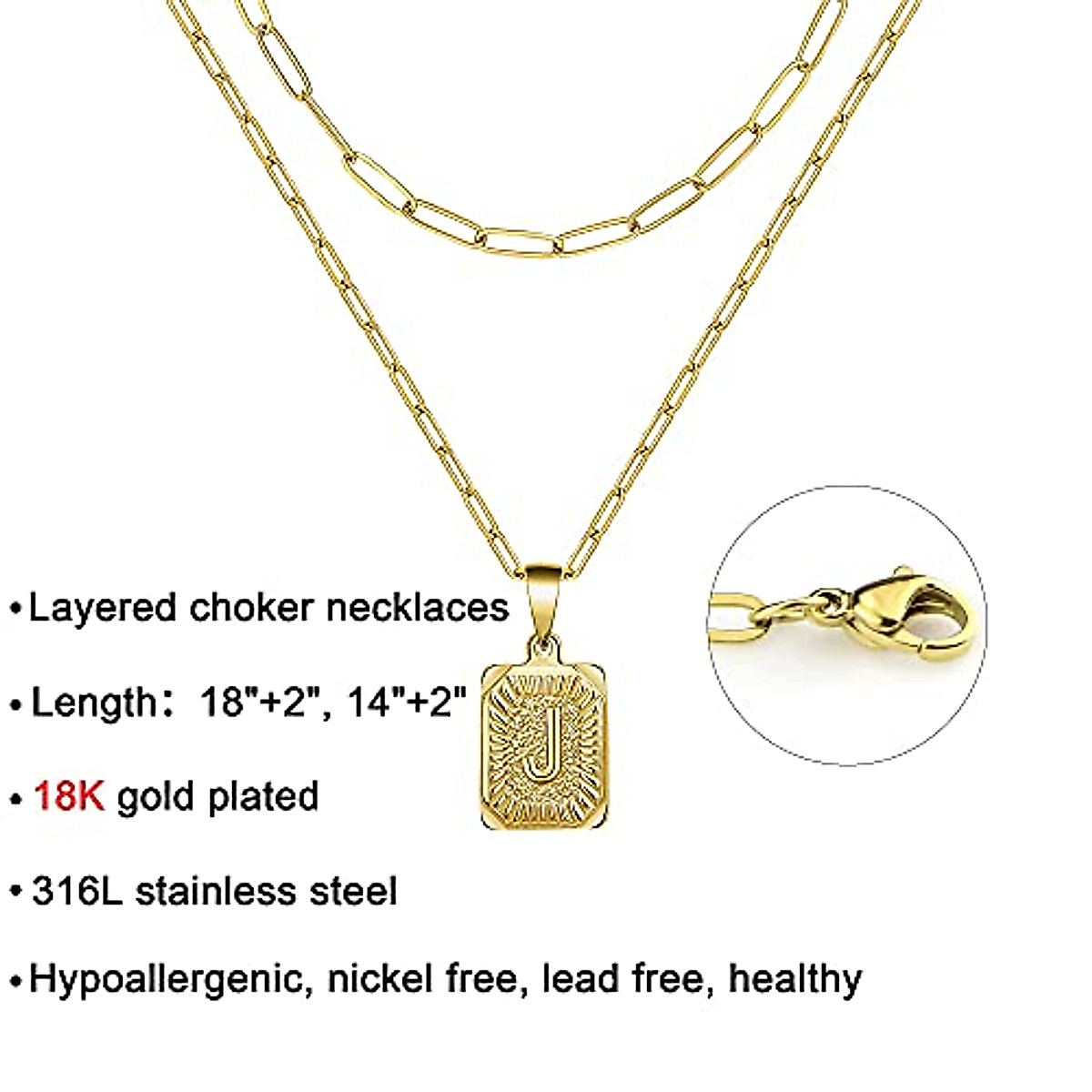 JoycuFF Neclaceses for Teens Paperclip Gold Planted Stainless Steel Chain Pendant Necklace Jewelry Gifts for Mother Daughter Sister Square Letter S