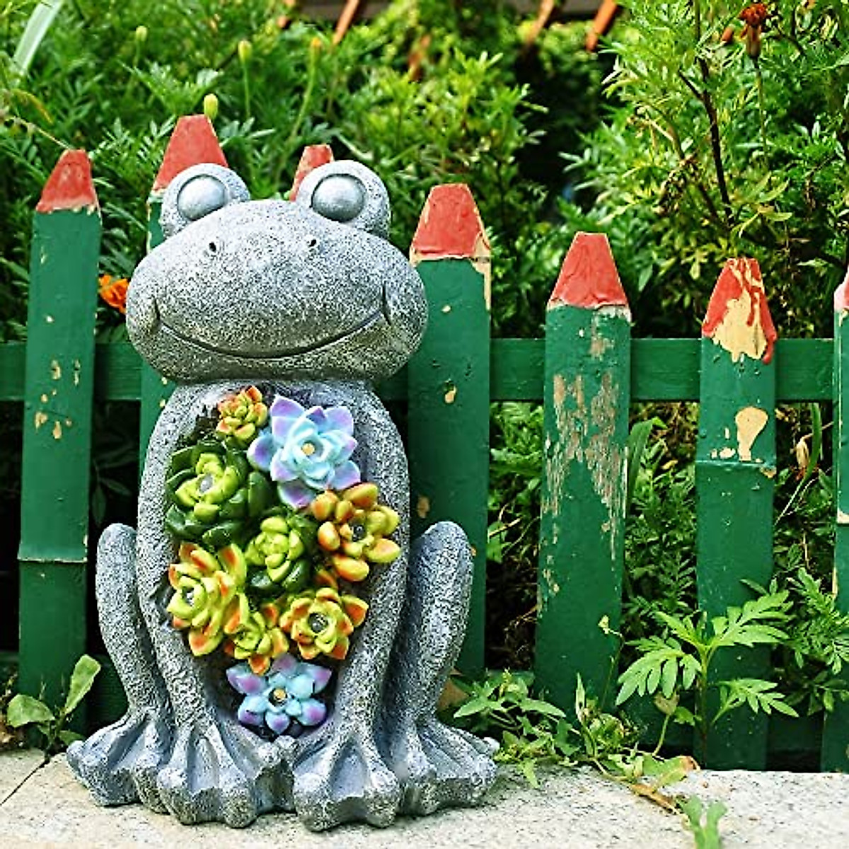 TastyHome Garden Statues Frog Figurine - Solar Powered Garden Decor for Outside, Garden Sculpture and Statues for Patio Lawn Yard Decor, Decorative Outdoor Statues with 6 Lights