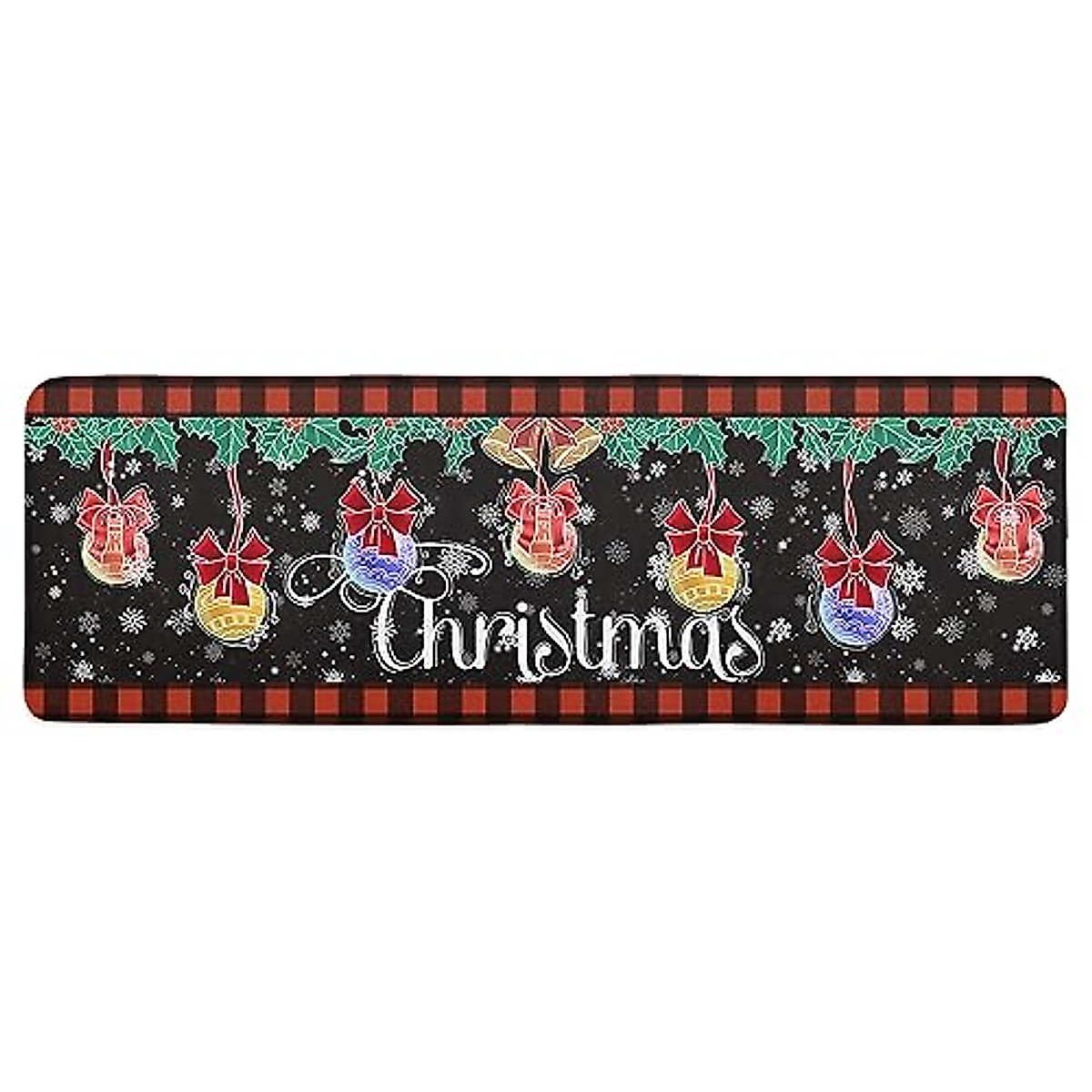 Libaoge Kitchen Mat Rug 1 PCS Christmas Balls Red and Black Buffalo Plaid Runner Rug Anti-Fatigue Comfort Memory Foam Standing Mat Non-Slip Floor Door Mat for Bathroom Bedroom 16x47in