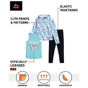 RBX Girls' Active Pants Set - 3 Piece Fleece Hoodie, Tank Top, and Leggings (Size: 7-16), Size 7-8, Minty Green Swirl