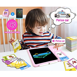 Rylai Toddler Toys Drawing Tablet with Talking Flash Card, Drop Resistant LCD Writing Tablet,510 Sight Words Pocket Speech Audible Flashcards, Learning & Education Toys for 2,3,4,5,6 Years Old Pink