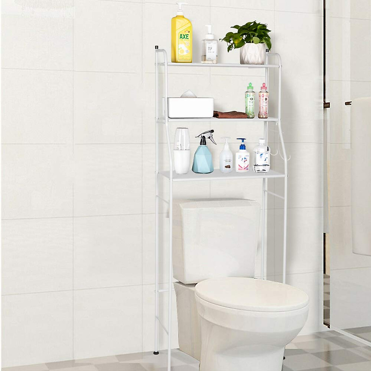 DESIGNSCAPE3D Premium 3-Tier Bathroom Storage Rack Over The Toilet Storage, Metal Frame, Increase Storage Space to Organize Your Bathroom, White