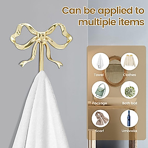 4Pcs Bow Hook Decorative Bow Hanger Sturdy Brass Towel Hook Gold Brass Bow Shaped Hooks Brass Wall Hook Wall Hanging Towel Hook Multipurpose Bow Shaped Hat Hooks for Bathroom Bedroom Hat Bag Key (S)