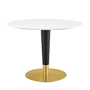 Modway Zinque Round Modern 40" Dining Table in Gold White, 40 Inch