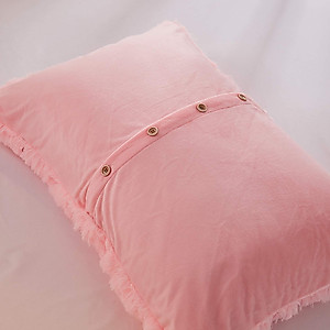 WERDIM Shaggy Fluffy Faux Fur Duvet Cover Set Button Closure Velvety Bedding Set Comforter Cover with Pillowcases Pink, Queen Size