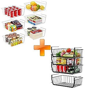 Veckle Small 6 Pack Under Shelf Wire Basket & 4 Pack Stackable Under Cabinet Storage， Bundle