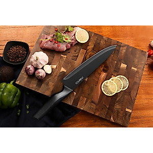 Kitchen Knife Set with Block and Sharpener 16 Pcs German Stainless Steel Knife Block Set with Cutting Board, Finger Protector for Cutting Food and Knife Sharpener Knives Set for Kitchen