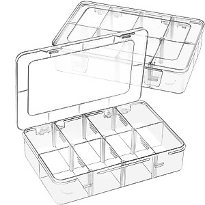 Jutieuo 2 Pack 8 Grids Bead Organizer and Storage, Plastic Organizer Box with Removable Dividers and Labels for Jewelry Crafts Small Parts Electronics Tackle Boxes (2)