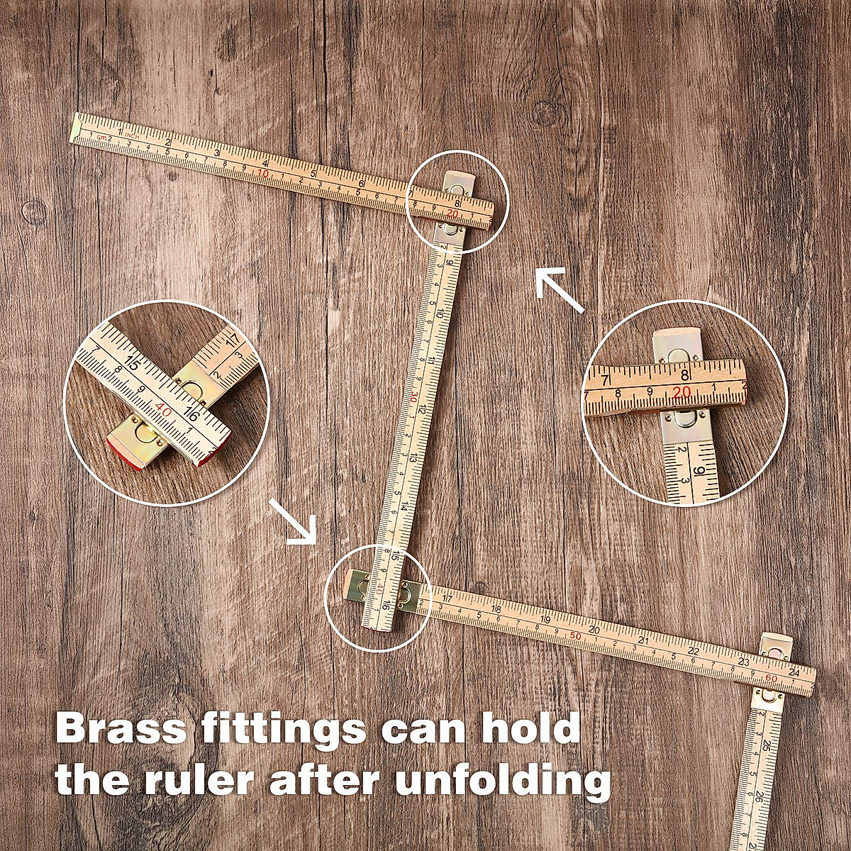 2 Pieces Folding Wood Rulers Measuring Sticks 6.6 Feet Wooden Foldable Ruler Yardstick with Brass Slide Measuring Rule Outside Inches Inside Centimeter Read for Woodwork DIY Craft Carpenter Engineers