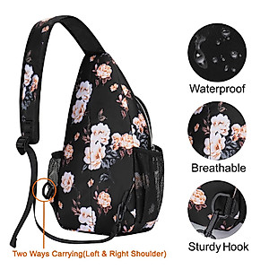 MOSISO Sling Backpack, Multipurpose Travel Hiking Daypack Camellia Rope Crossbody Shoulder Bag, Black