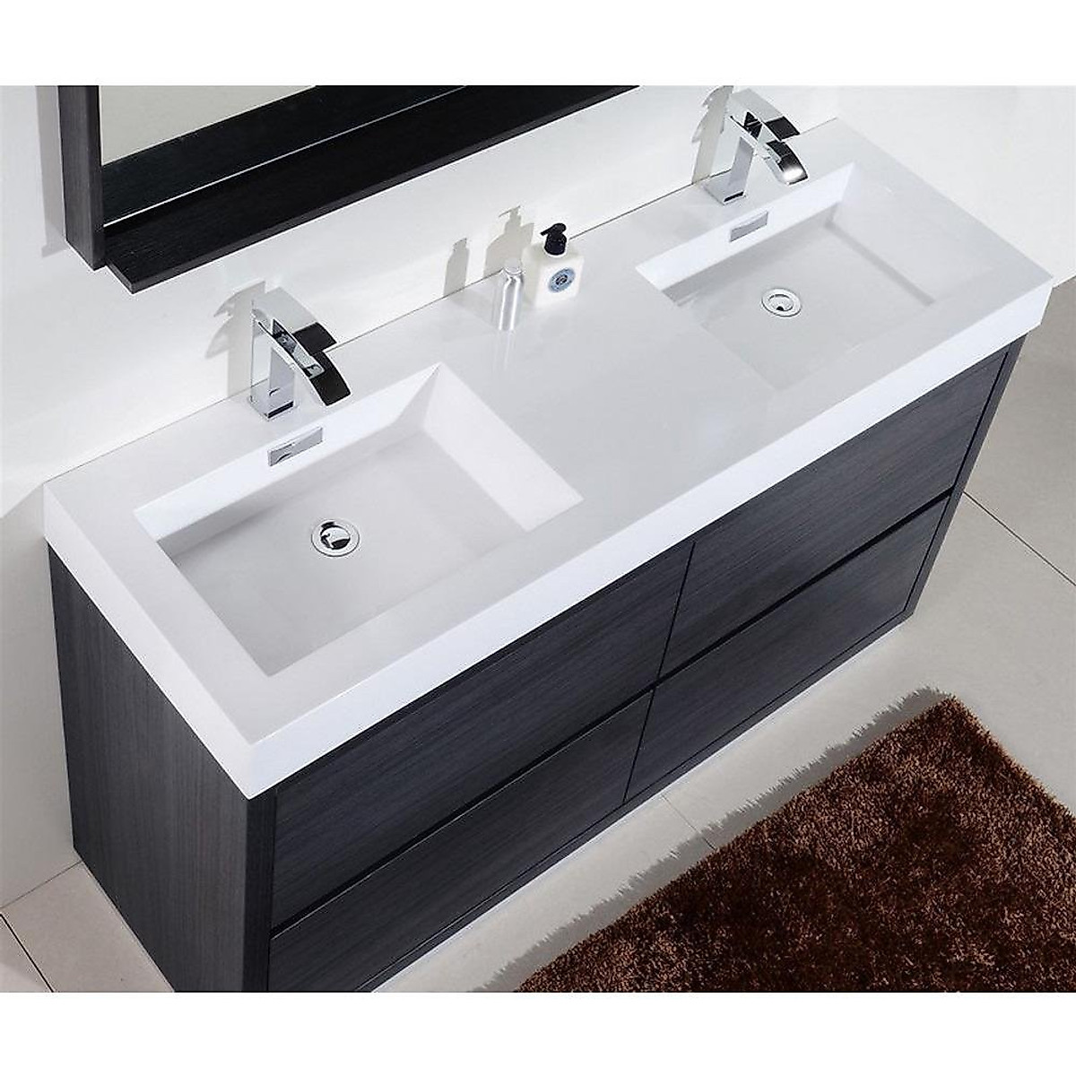 KubeBath Bliss 60" Gray Oak Double Sink Free Standing Modern Bathroom Vanity