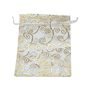 SUNGULF 50pcs Organza Pouch Bag Drawstring 5"x7" 13x18cm Strong Gift Candy Bag Jewelry Party Wedding Favor (Gold Silver)