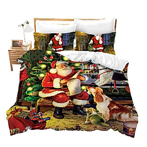 Erosebridal Christmas Duvet Cover Twin Size Red Kids Bedding Set 3D Santa Claus Dog Printed Bedspread Cover Christmas Warm Theme Decor Comforter Cover for Family Adult Pattern Decor Quilt Cover