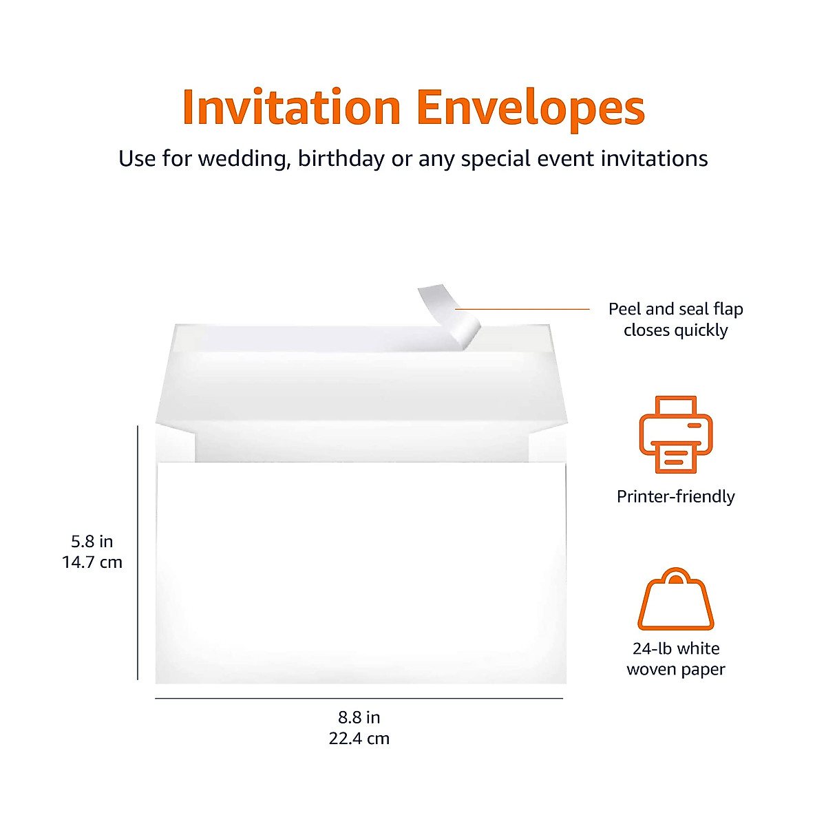 Amazon Basics A9 Blank Invitation Envelopes with Peel & Seal Closure, 5-3/4 x 8-3/4 Inches, White - Pack of 100