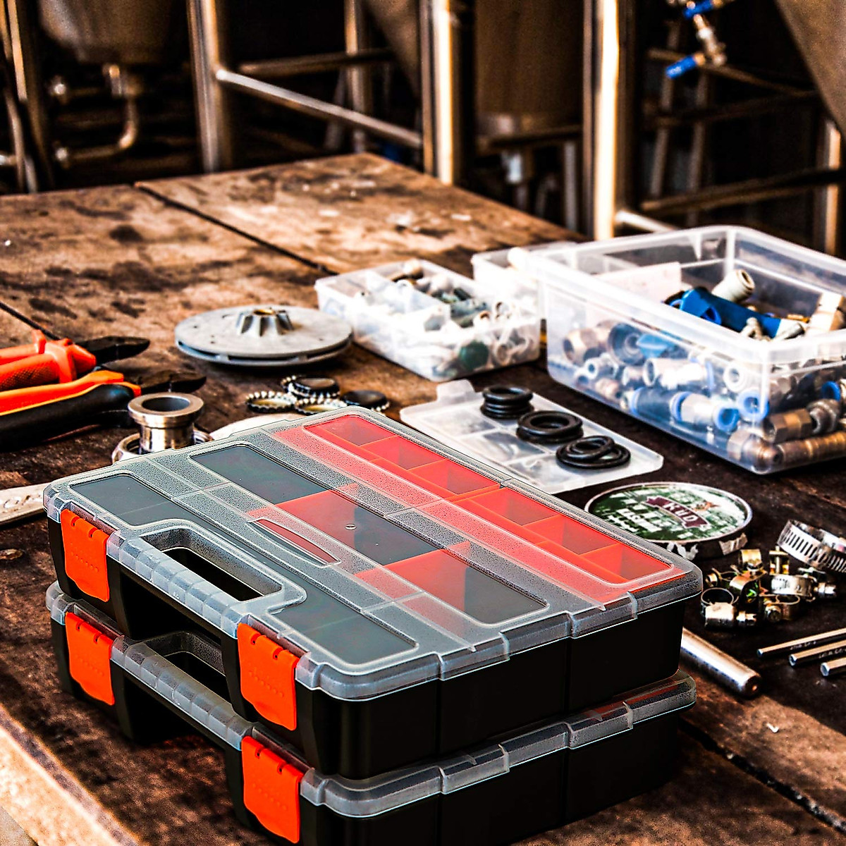 P-SH-Hanging Tote Kit for Van Shelving Storage, 3 Plastic Storage Box w/1 set Hanging Organizer Holder for Small Parts, Screws and Hardwares