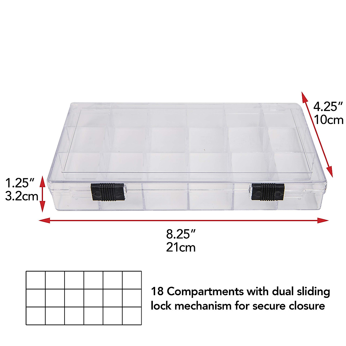 The Beadsmith Organizer Box with 18 Compartments, 8.25 x 4.25 x 1.25 inches, Clear Organizer Storage Case, for Sequins, Nails, Jewelry Making Supplies and More