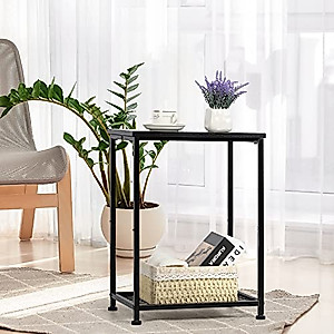 smusei Black Nightstands Set of 2 Side Table Living Room for Small Spaces Narrow Bedside Tables and Small End Table Sets with Open Storage Shelves for Bedroom Guest Room Decor
