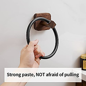 AODORAN Hand Towel Holder Towel Rack - Adhesive Towel Ring Wall Mount Wooden Aluminum Hand Towel Holder Bathroom Accessories Towel Rack for Bathroom Kitchen