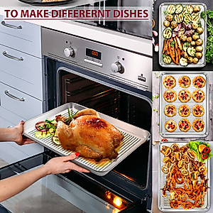 Large Baking Sheet Pan Set of 2 for Oven, P&P CHEF Stainless Steel Cookie Sheets Trays Bakeware, Rectangle 16 x 12 x 1 Inch, Corrugated Bottom & Mirror Finished Surface, Dishwasher Safe