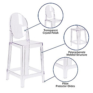 Flash Furniture Ghost Counter Stool with Oval Back in Transparent Crystal
