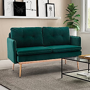 cjc Green Velvet Couch, Modern Loveseat Sofa, Mid Century Sofa Tufted Velvet Sofa Couch, Sofas Couches for Living Room, Apartment, Bedroom, Solid Wood Frame Legs, Easy Assembly