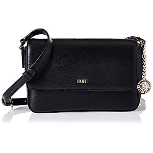 DKNY womens Dkny Bryant Md Flap Crossbody, Black/Gold, One Size US