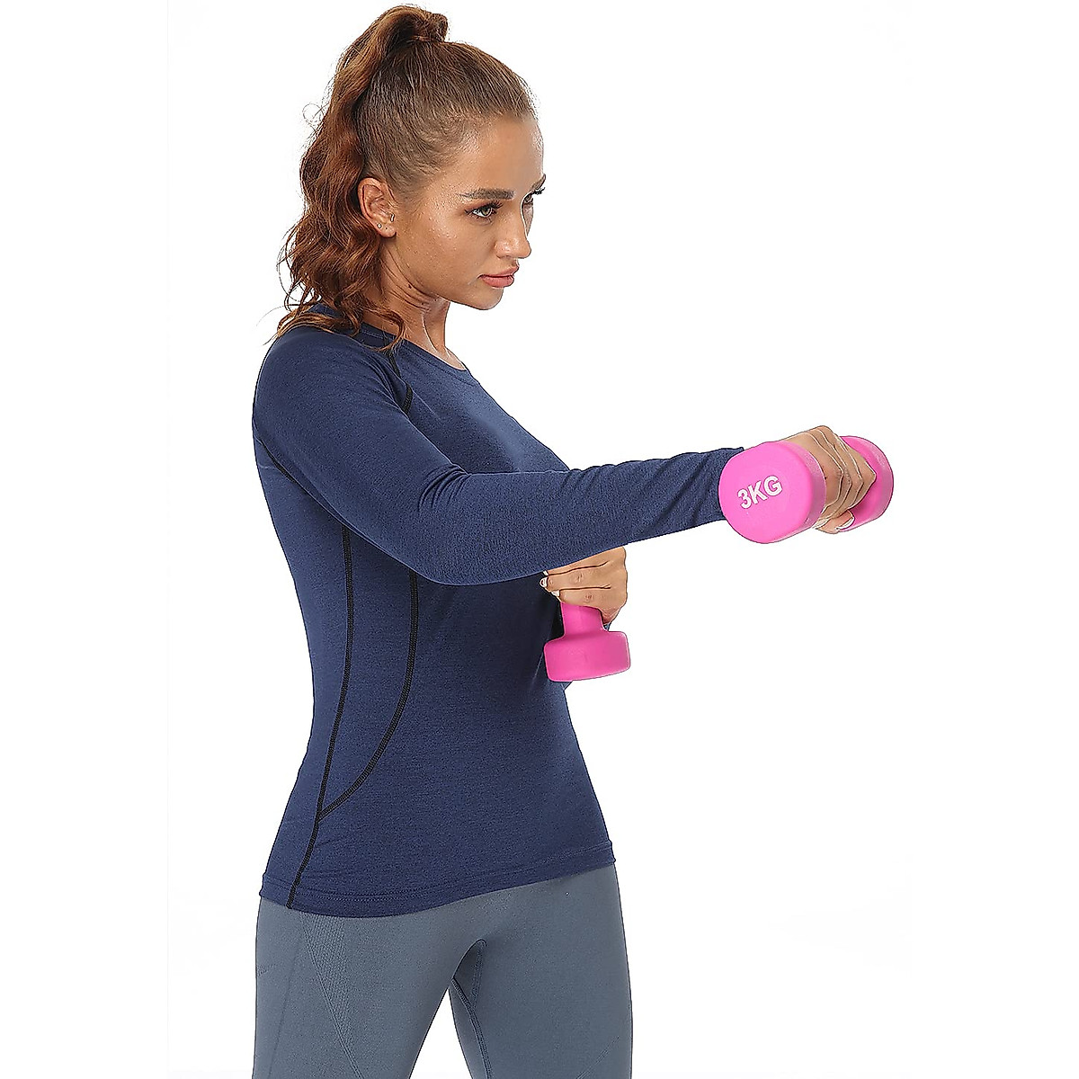 Star Vibe Dry Fit Long Sleeve Tshirt for Women Moisture Wicking Long Sleeve Tee Outdoor Compression Running Workout Tops 4 Pack Black/Grey/Navy/Wine red L