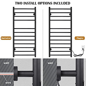 JSLOVE Towel Warmer Wall Mounted Heated Towel Racks for Bathroom, Stainless Steel Hot Towel Rack with Timer (12 Bars Matte Black)