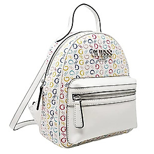 Guess Women's Van Buren White Rainbow Logo Print Small Backpack Handbag Bag