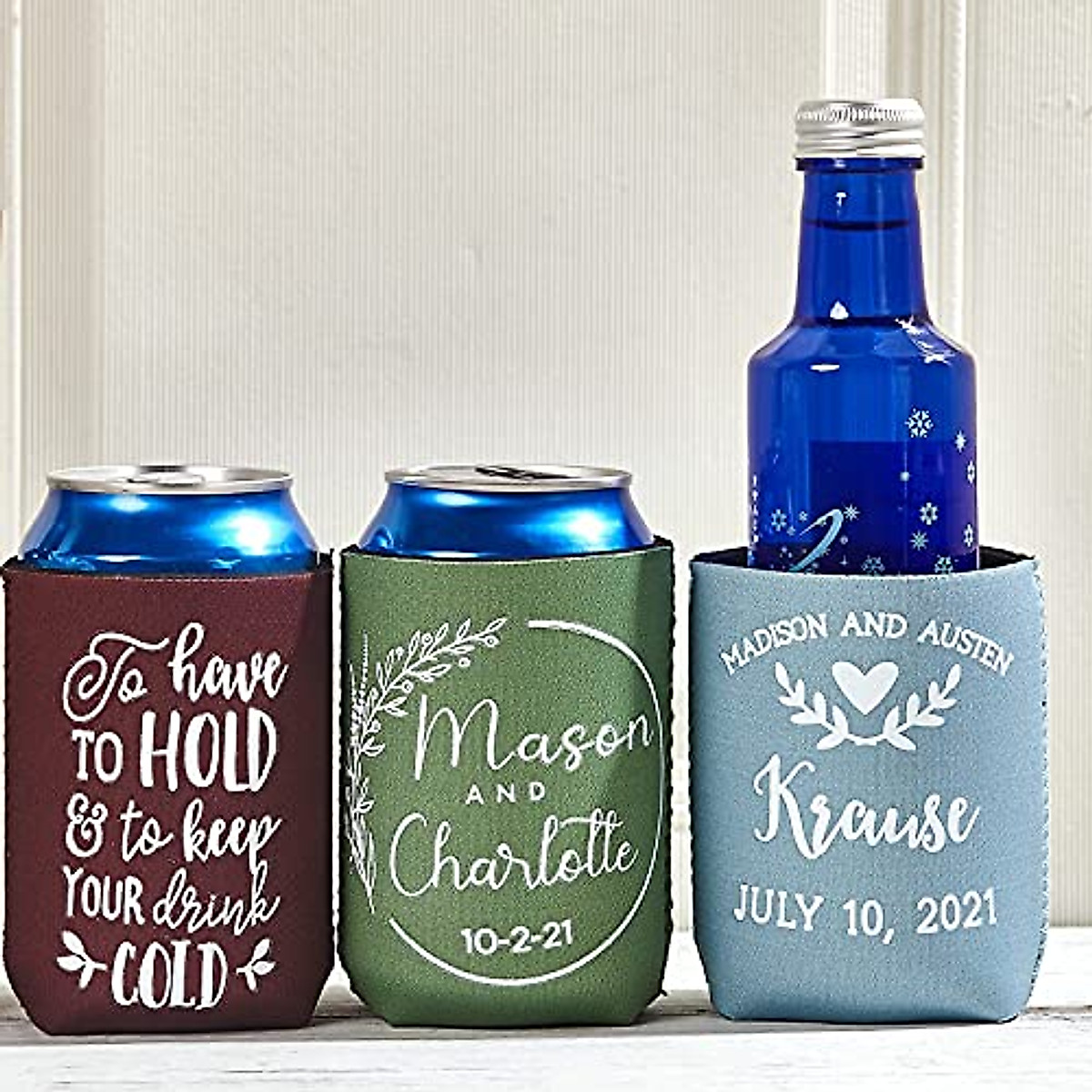 Customized Wedding Can Coolers Personalized Wedding Favors Monogram Can Holders (Custom – Assorted, 100 can Cooler)