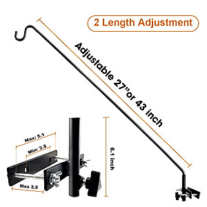ERYTLLY Extended Rail Hook Fence Deck Heavy Duty Bird Feeder Hook 360 Degree Rotary and Length Adjustable Plant Bracket for Bird Feeders, Planters, Suet Baskets, Lanterns, Wind Chimes and More