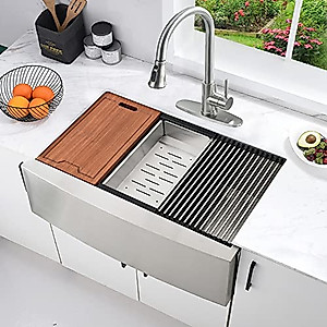 33 Inch Farmhouse Sink Workstation-Bokaiya 33x22 Stainless Steel Farm Sink Apron Front Workstation Kitchen Sink 16 Gauge Single Bowl Deep Kitchen Sink with Cutting Board