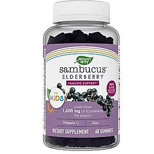 Nature’s Way Sambucus Elderberry Gummies for Kids, Immune Support Gummies*, with Vitamin C and Zinc, Delicious Berry Flavor, 60 Gummies